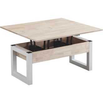 PEGANE Table basse relevable et extensible coloris ch&ecirc;ne nordique/Blanc - Longueur 110 x Profondeur 102 - 110 x Hauteur 51 cm