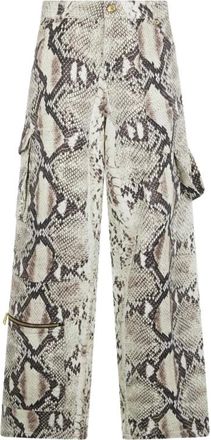 Roberto Cavalli Femme, Pantalons, Brun, Taille: 34 FR Rock Cargo Jeans With Python Print