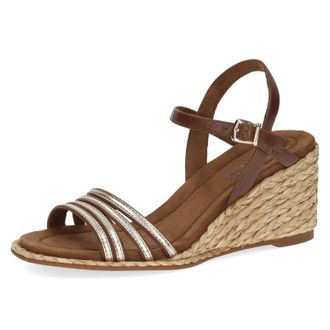 Caprice Damen Sandalen mit Keilabsatz mit verstellbarem Riemchen Sommer, Braun (Cognac/Gold), 41 EU