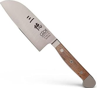 Gude Solingen - Santoku Messer geschmiedet, 14 cm, Fasseichenholz, ALPHA FASSEICHE, Doppelkropf, Handmade Germany