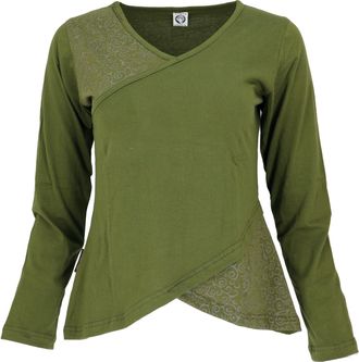 Guru Shop Langarmshirt Boho-chic - Gr&uuml;n, Damen, Baumwolle, Size:XL