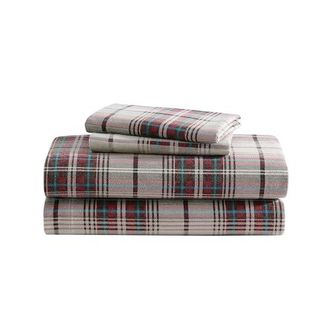 Eddie Bauer Cotton Flannel Bedding Set, Brushed for Extra Softness, Cozy Home Decor, Montlake Plaid Red/Khaki, Full