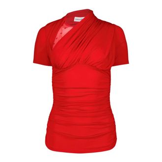Marine Serre Drapierte Jersey- und Plumetis-Bluse - - Blouses & Shirts - Damen - Rot - M