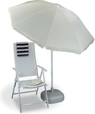 Relaxdays Sonnenschirm, &Oslash; 180 cm, h&ouml;henverstellbar, kippbar, Balkonschirm rund, Polyester, Stahl, Strandschirm, hellgelb