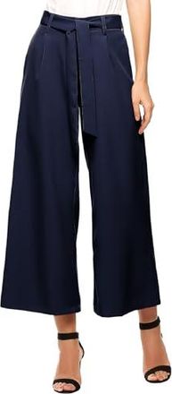 Beyove Pantalon Large 7/8 Taille Haute pour Femme Pantalon dété Pantalon de Travail élégant Pantalon évasé Pantalon habillé rayé avec Poche Bleu foncé M