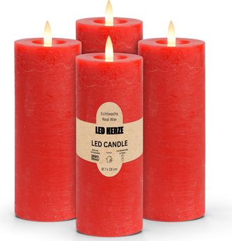 Matches 21 LED Stumpenkerzen 4er Set aus Echtwachs mit Timerfunktion inkl. Fernbedienung - Kerzen realistisch flackernde Flamme warmwei&szlig; &Oslash; 7 x 18 cm - Elektrisch