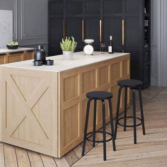 Woltu 4er set Barhocker Barstuhl Bistrohocker Tresenhocker runde Sitzfl&auml;che aus mdf Gestell aus Metall Schwarz - Woltu