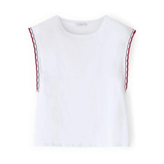 Motivi Jersey-Oberteil mit farbigen Kanten - - Tops - Damen - Wei&szlig; - S