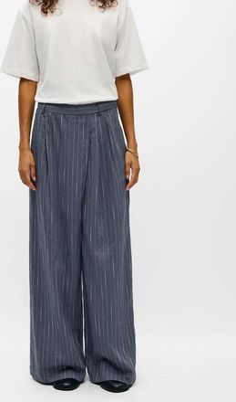 Object gestreifte High-Waist Wide-Leg Anzughose in Grau