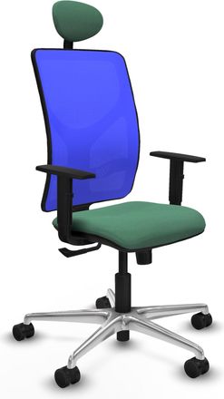 Piqueras y Crespo Arbeitsbankstuhl mit 1D-Armen, h&ouml;henverstellbarer Lendenwirbelst&uuml;tze und festem Kopfteil, ausgestattet mit 3 Positionen und Schneidschaum, Blau/Smarag