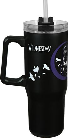 Undercover Wednesday Isolierbecher mit Strohhalm - 880ml Fassungsvermögen - Edelstahl Trinkbecher mit Handgriff - BPA frei, Schwarz