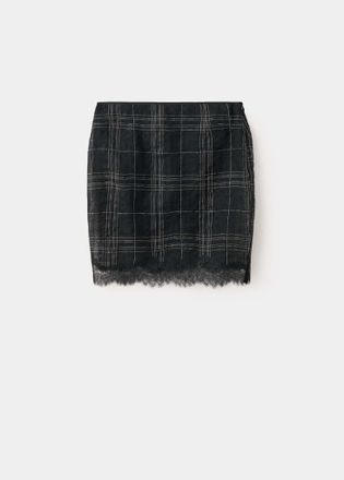 Mango Jupe en lin m&eacute;lang&eacute; &agrave; carreaux noir - Femme - 34 - MANGO