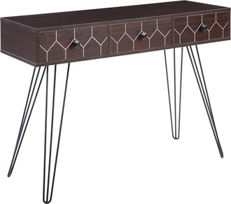 Beliani Konsolentisch dunkler Holzfarbton Metallgestell schwarz 3 Schubladen Malsala