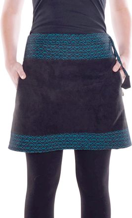 vishes Alternative Bekleidung - Thermorock Warmer Damen Winterrock kurz Taschenrock aus ECO-Fleece schwarz-t&uuml;rkis 46-48