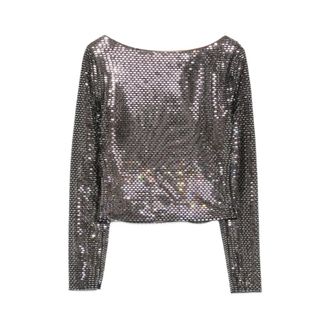 Self Portrait Femme, Blouses et Chemises, Noir, Taille: 36 FR Haut &agrave; Manches Longues et Col Rond Orn&eacute;