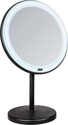 WENKO LED Stand-Kosmetikspiegel Onno, dimmbarer Spiegel mit LED-Beleuchtung und 5-Fach Vergrößerung, EIN-/Ausschalten per Touch-Funktion, Betrieb mit Batter