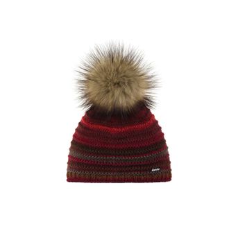 Eisb&auml;r Damen Strickm&uuml;tze Mikata Lux M&Uuml;, rotbraun-h.braun, One Size, 30620 - Winterm&uuml;tze mit Kunstfell Bommel, mit atmungsaktiven und w&auml;rmenden Innenfleece, p