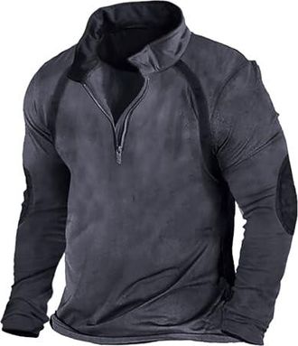 Generic Pull pour homme avec fermeture &eacute;clair semi-zipp&eacute;e, sweat-shirt &agrave; col montant, patchs polo, haut &agrave; manches longues, sweat-shirt d&eacute;contract&eacute; r&eacute;tro impri