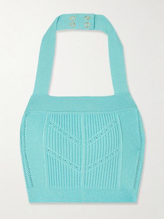 Balmain Haut Dos Nu Raccourci &Agrave; Mailles Ajour&eacute;es - Bleu