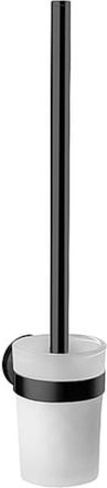 Emco Round WC B&uuml;rstengarnitur ohne Bohren I Klob&uuml;rste zum Kleben mit satiniertem Glasteil zur Wandmontage in Schwarz
