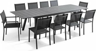 Oviala Ensemble table de jardin extensible et 10 chaises en aluminium gris
