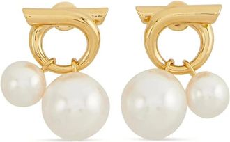 Ferragamo Femme, Accessoires, Jaune, Taille: ONE Size Boucles doreilles pendantes Gancini fausses perles