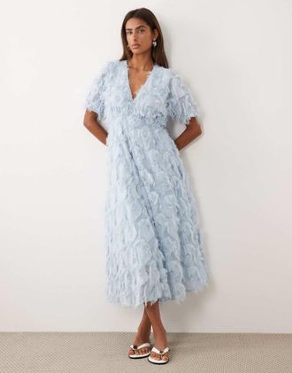 Vero Moda Robe mi-longue textur&eacute;e &agrave; col V - Bleu p&acirc;le