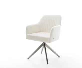 DELIFE Drehstuhl Greg-Flex Boucl&eacute; Soft Beige Kreuzgestell breit Graphit 360&deg; drehbar Wippfunktion Taschenfederkern, Esszimmerst&uuml;hle