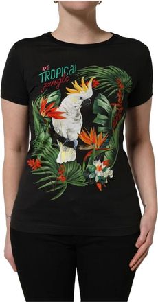 Dolce & Gabbana Femme, Tops, Multicolore, Taille: 38 FR T-shirt &agrave; Col Rond en Coton Imprim&eacute; Tropical