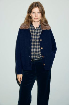 Gerard Darel Gilet en cachemire avec col et mitaines - RHIZA - Marine
