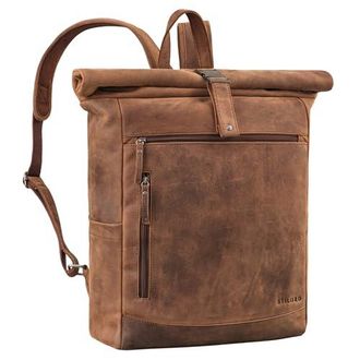 STILORD Lutz Grand Sac a Dos Roll Top Cuir Sac &agrave; Dos Homme Travail Voyage Sport Sac &agrave; dos Ordinateur 17 pouces Laptop Backpack en Cuir Veritable, Couleur:ch&ecirc;n