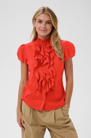 Saint Tropez Kurzarmbluse SAINT TROPEZ TilliSZ SS Shirt, Damen, Gr. L, valiant poppy, Web, Obermaterial: 100% Baumwolle, unifarben, figurumspielend h&uuml;ftlang, Puff&auml;