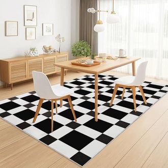 Generic Noir et Blanc Lavable en Machine Tapis Salon Minimaliste Moderne &agrave; Carreaux, 160 x 230 cm Doux Tapis de Sol Pelucheux Dessous Antid&eacute;rapant, Entree Int
