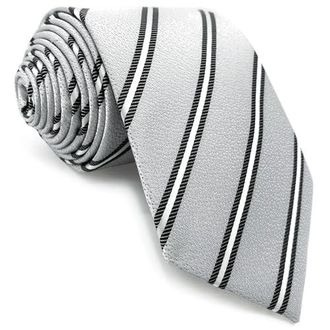 Shlax & Wing Cravates ray&eacute;es pour homme gris avec rayures noires argent&eacute;es pour veste de costume taille classique 147 cm x 8 cm