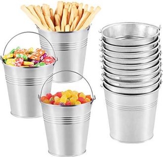 NUOBESTY Lot de 12 Mini Seaux en Fer Blanc 10.5 Cm pour Bonbons Collations Et D&eacute;corations De F&ecirc;te Seaux M&eacute;talliques pour Jardinage Et Cadeaux