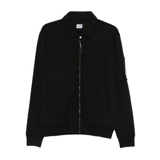 C.P. Company C.p. Company, Homme, Vestes, Noir, Taille: L Cotton Diagonal Fleece Zip Lens SweaT-shirt