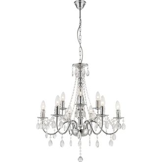 Globo Lighting Pendelleuchte Kronleuchter L&uuml;ster Lampe Wohnzimmerleuchte, 9 flammig, Metall Chrom Klassisch, 9x E14 Fassungen, DxH 63x153 cm