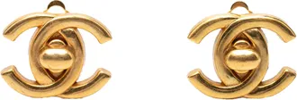 Chanel CC Gold Plated Turn Lock Clip On Earrings