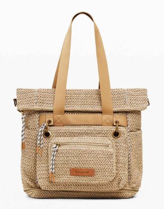 Desigual Gro&szlig;er, modularer Rucksack aus Bast in Beige-Neutral