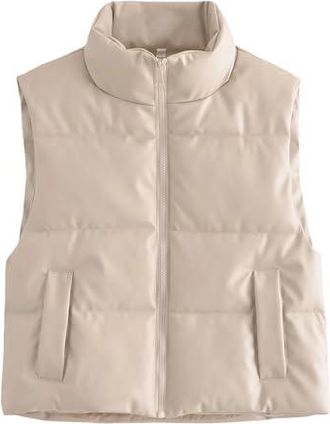 Generic Veste en coton &agrave; col montant pour femme - Automne et hiver - Fermeture &eacute;clair, blanc, XS