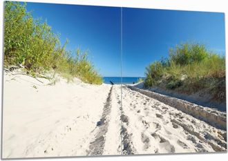 Wallario Herdabdeckplatte/Spritzschutz aus Glas, 2-teilig, 80x52cm, für Ceran- und Induktionsherde, Auf dem Sandweg zum Strand - Blauer Himmel über dem Meer
