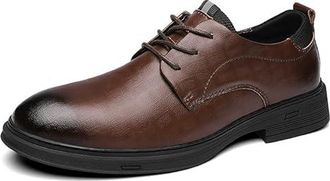 Generic Chaussures habillées for Hommes, à Lacets, Bout Rond, en Cuir végétalien, à Carreaux, antidérapantes, Semelles en Caoutchouc, for Le Travail(Marron,43