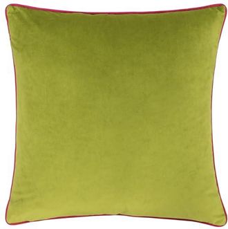 furn. Meridian Kissen mit Polyesterf&uuml;llung - luxuri&ouml;ses dekoratives Samtkissen mit Kontrastpaspelierung (Limette/Helles Rosa - 45x45cm)