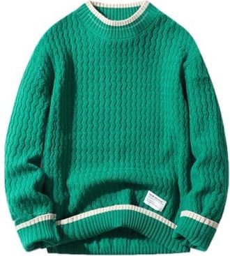 Generic Pull en coton tricoté à manches longues pour homme en velours mink uni, manches longues, haut chaud tendance pour lautomne et lhiver, vert, 3XL