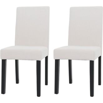 Mendler Lot de 2 chaises de salle &agrave; manger Littau, chaise de cuisine &agrave; dossier haut, tissu/textile Velours bois cr&egrave;me, pieds f