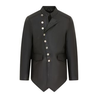 Infinity Leather Herren schwarze Leder-Mandarin-Milit&auml;rjacke - Lucifer