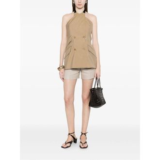 Max Mara Womens Double-Breasted Halterneck Waistcoat Neutrals Virgin Wool Waistcoats & Gilets