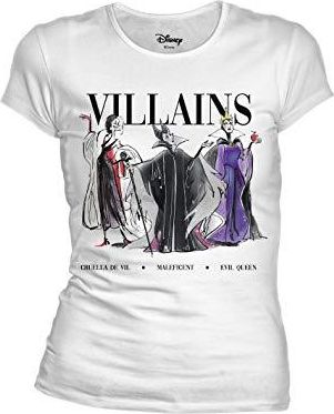 Disney Walt Villains Femme T-Shirt Manches Courtes Blanc S 100% Coton Regular/Coupe Standard