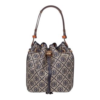 Tory Burch Femme, Sacs, Bleu, Taille: ONE Size Sac seau bleu en jacquard avec cordon de serrage
