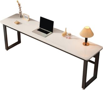 Generic Bartisch Schlichter Massivholz-Stehtisch Schwarz Metallgestell Computertisch Verstärkte Massivholzplatte Esstisch für Küche, Wohnzimmer, Esszimmer(Whi